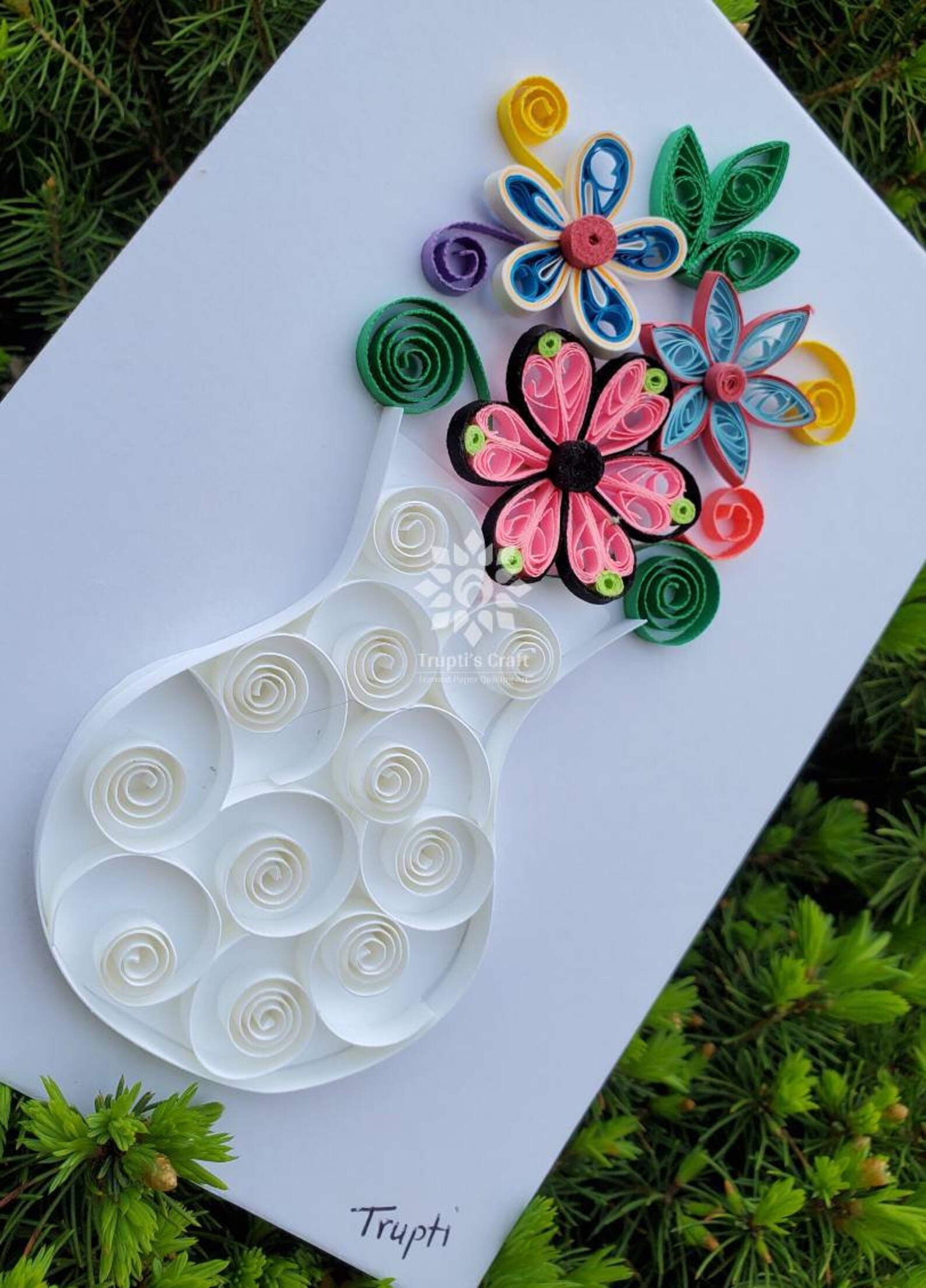 Framed Paper Quilling Flower Vase Quilled Floral Wall Art - Etsy