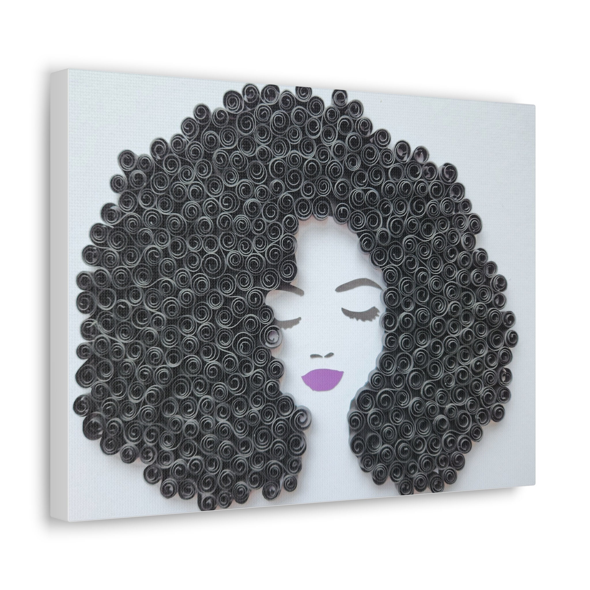 Paper Quilling Curly Hair Lady Print Wrapped Canvas, Salon Decor, Afro ...