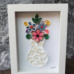 Framed Paper Quilling Flower Vase, Quilled Floral Wall Art, Wedding ...