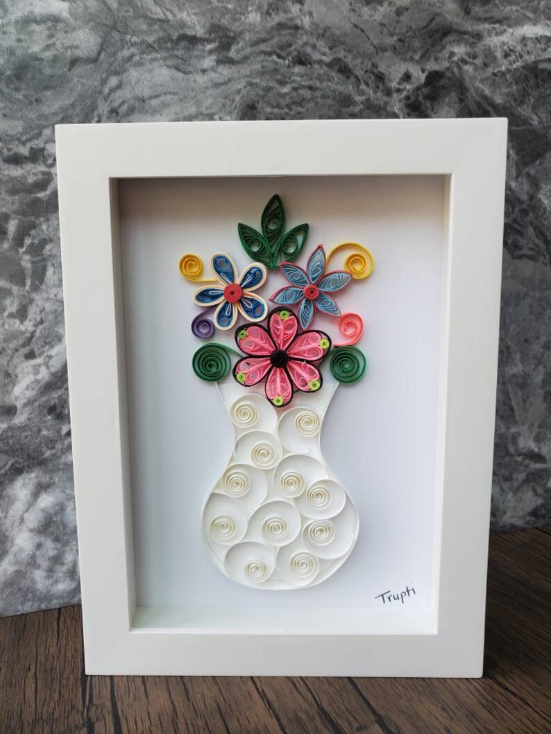 Framed Paper Quilling Flower Vase Quilled Floral Wall Art - Etsy