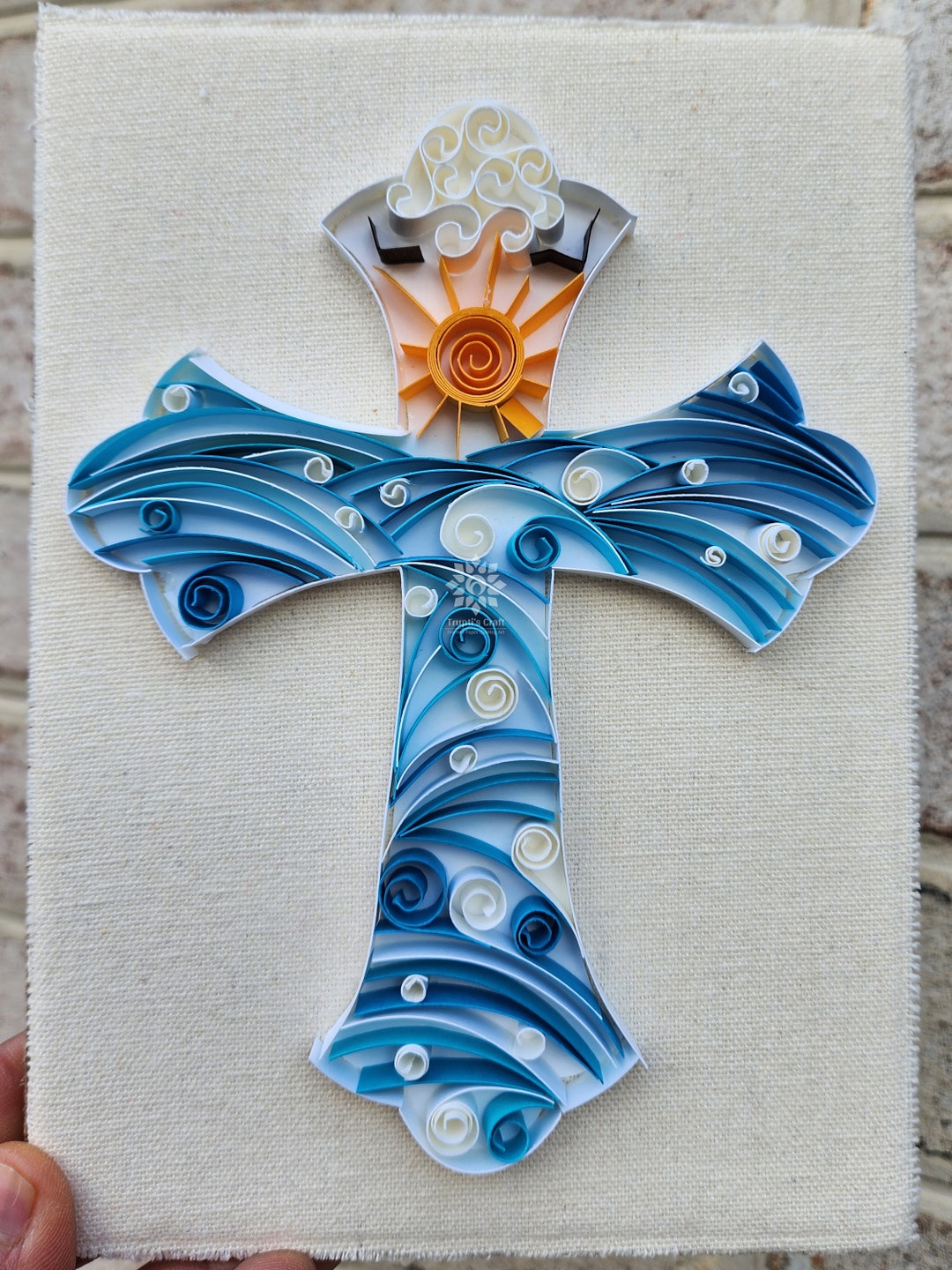 Ocean Themed Framed Paper Quilling Cross Wall Décor, First Communion or ...