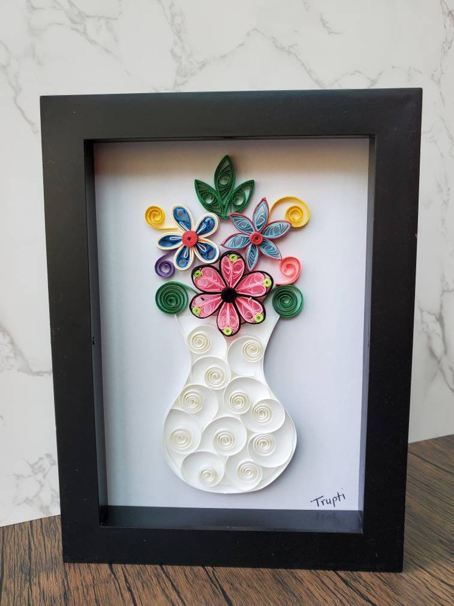 Framed Paper Quilling Flower Vase Quilled Floral Wall Art - Etsy