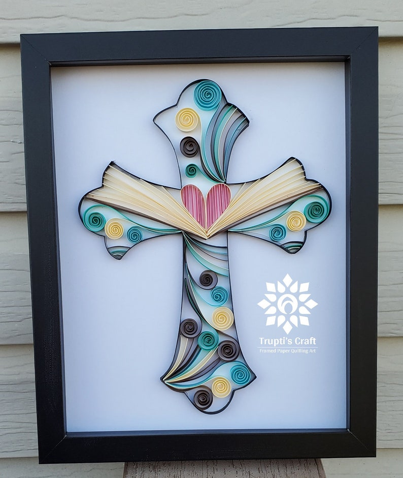 Framed Paper Quilling Religious Cross Wall Décor / Paper Cross | Etsy