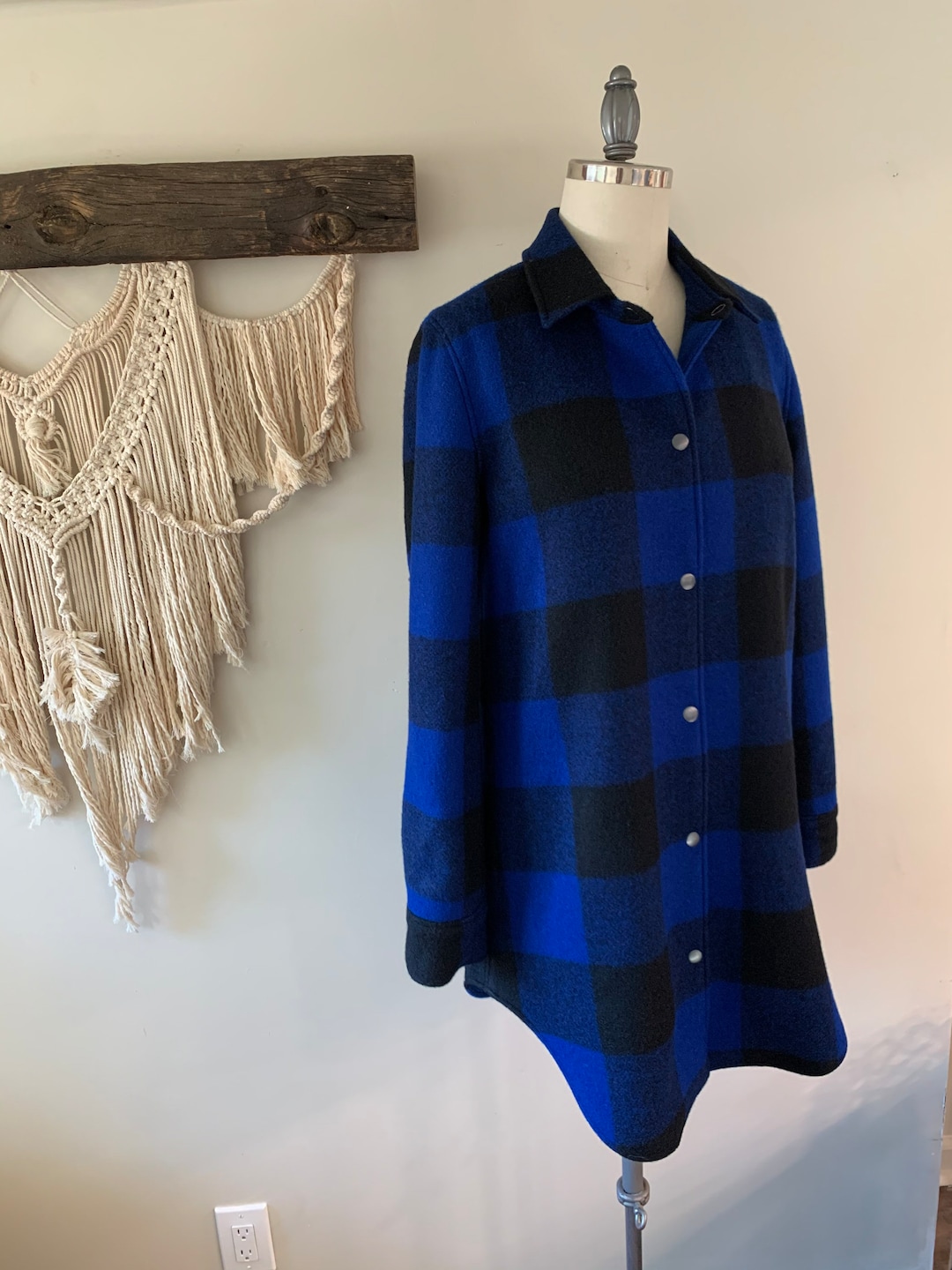 Wool Blue and Black Buffalo Plaid Shirt Jacket Custom Made - Etsy