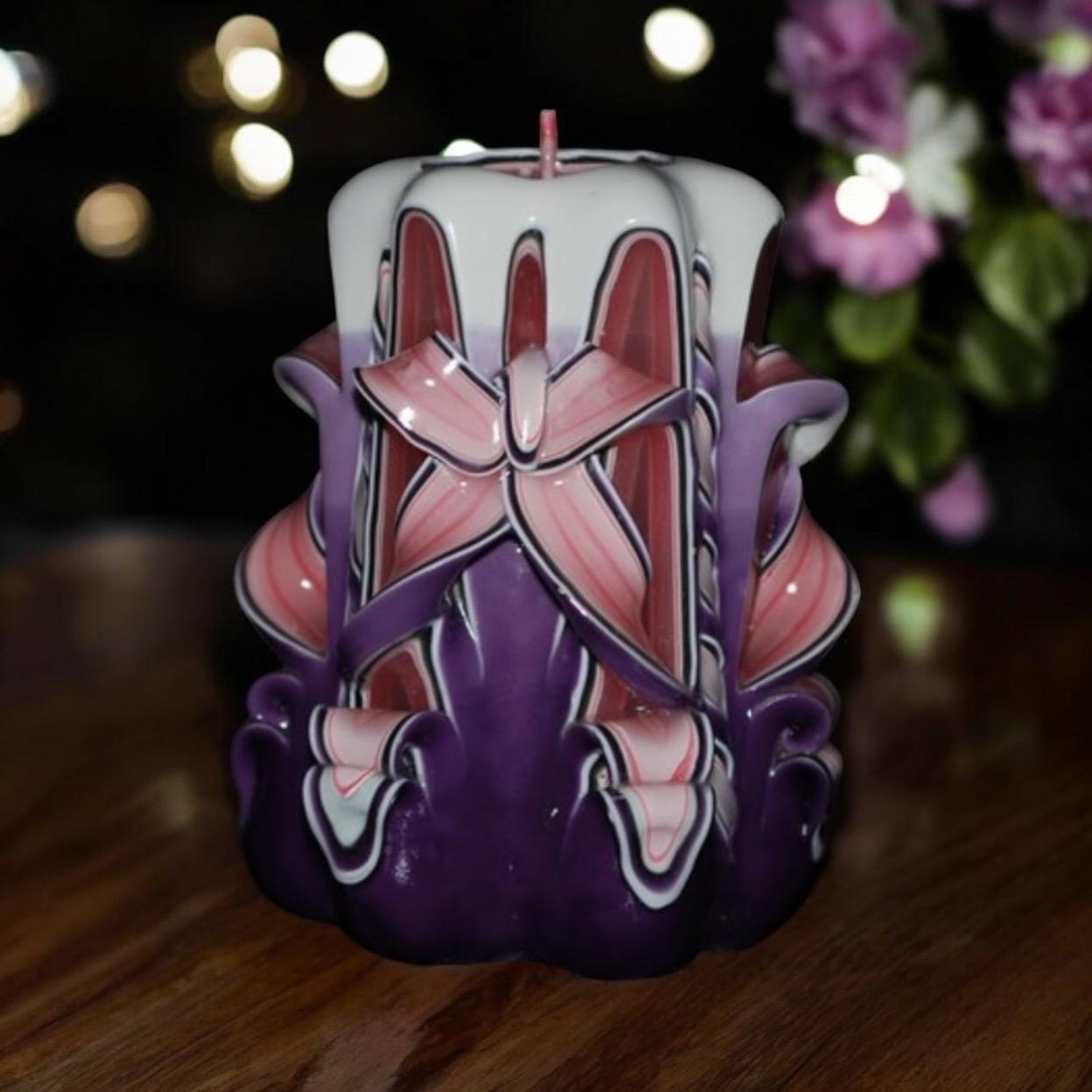 Hand Carved Pink and Purple Single Bow Cut and Curl Candle - Etsy