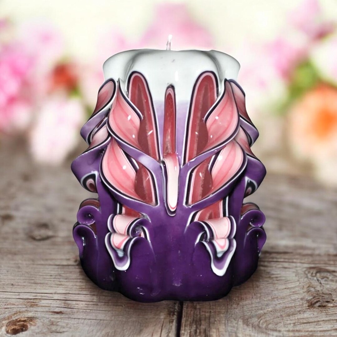 Hand Carved Pink and Purple Cut and Curl Candle - Etsy