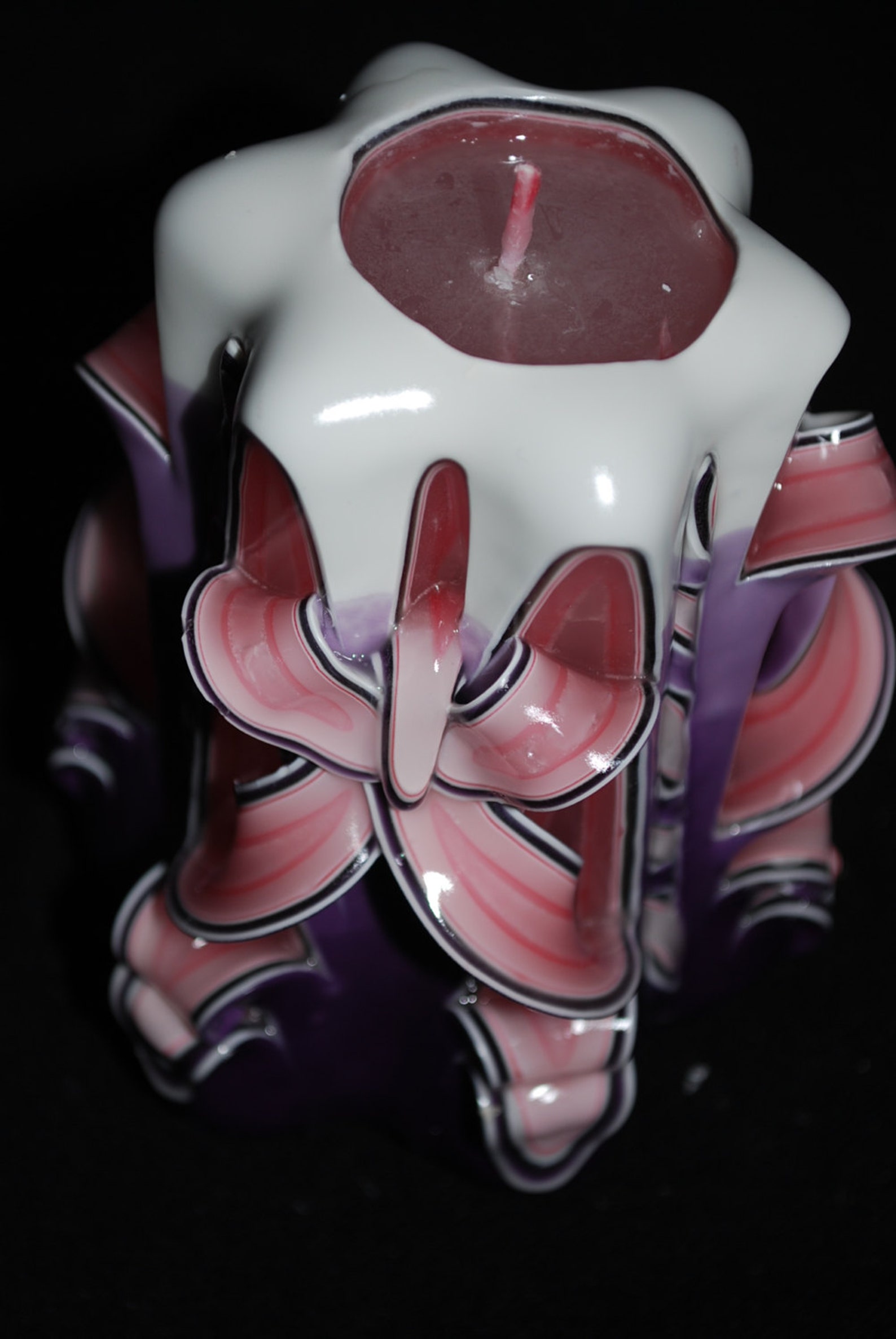 Hand Carved Pink and Purple Single Bow Cut and Curl Candle - Etsy