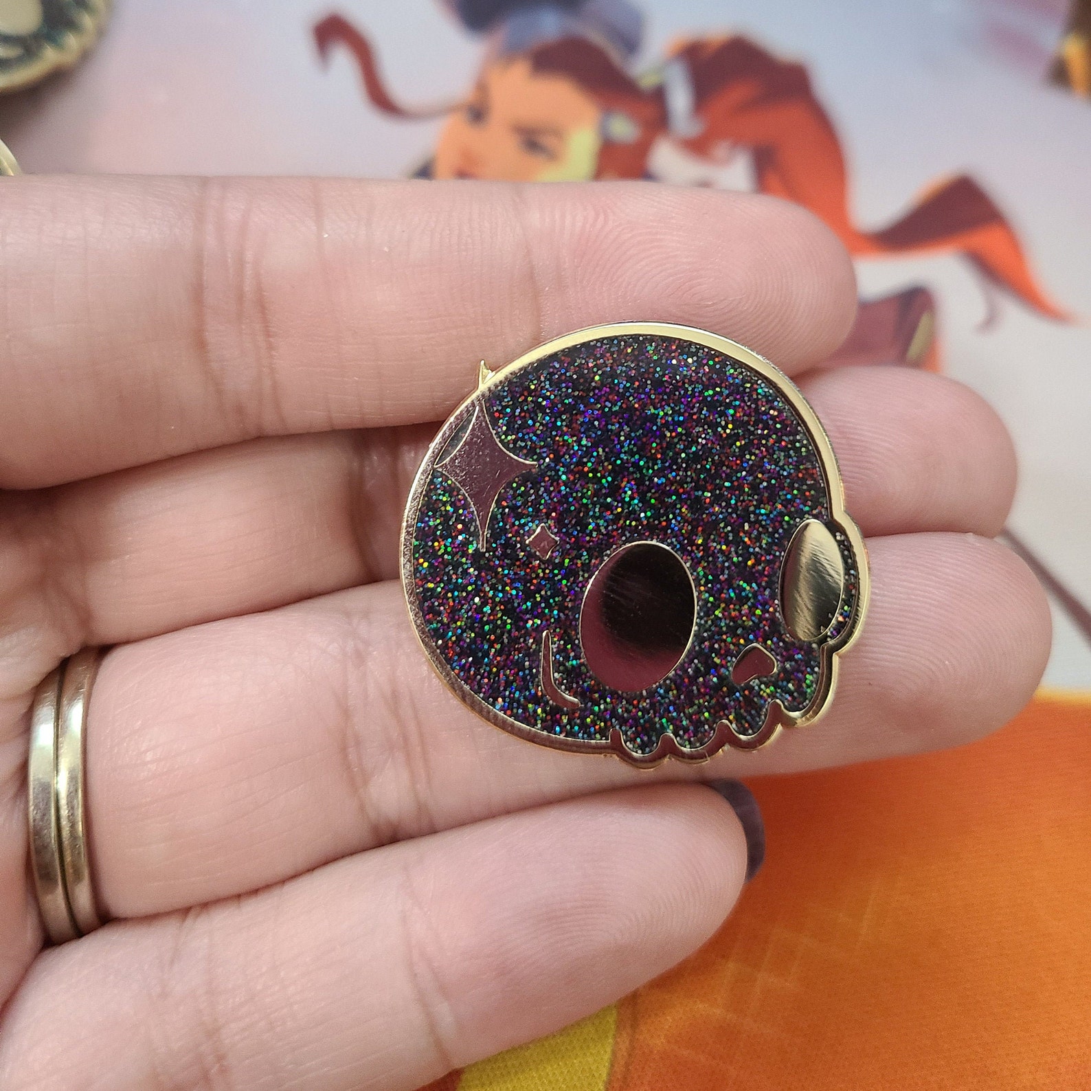 Kawaii Sparkle Holo Glitter Skull Hard Enamel Pin 1.25 Inches Available ...