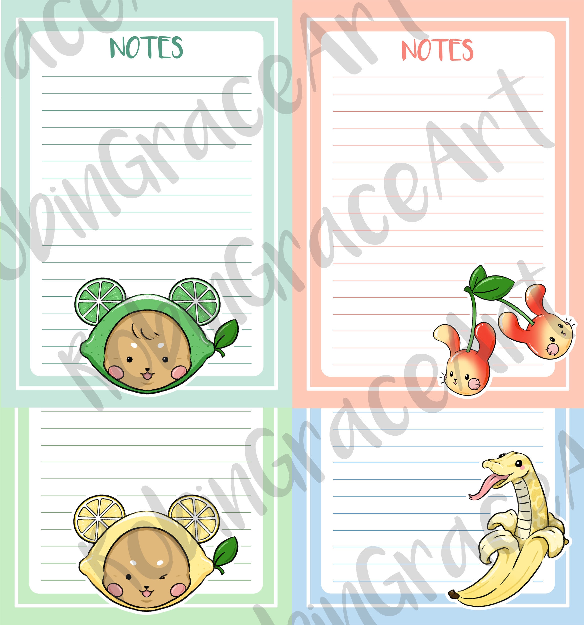 Animal Fruits Kawaii Stationery Notepad Memo Pad 5x7 Inch A7 | Etsy