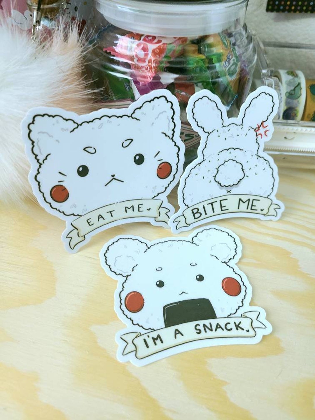 Grumpy Cat Eat Me, Bunny Rabbit Bite Me, Bear I'm A Snack Rice Ball ...