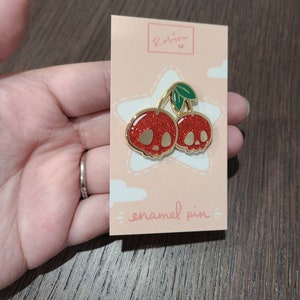 Glitter Kawaii Cherry Skull Pin 1.5 Inch Hard Enamel Pin - Etsy