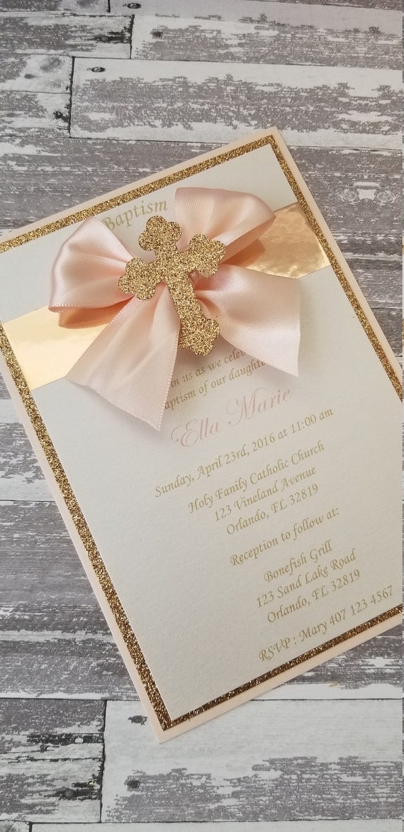 60x Rose Gold Baptism Invitations | Etsy