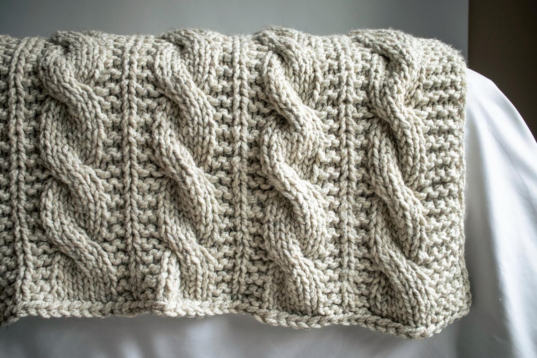 Knitting Pattern, Chunky Knit Cable Throw Blanket, Super Bulky Yarn ...