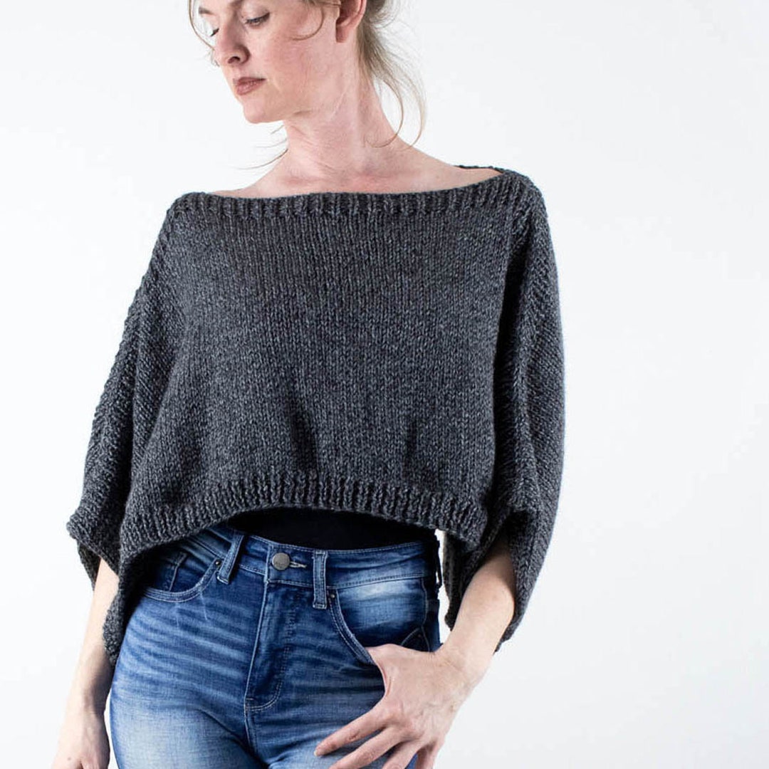 Worsted Rectangle Knitting Poncho Pattern, Easy Black Poncho Sweater ...