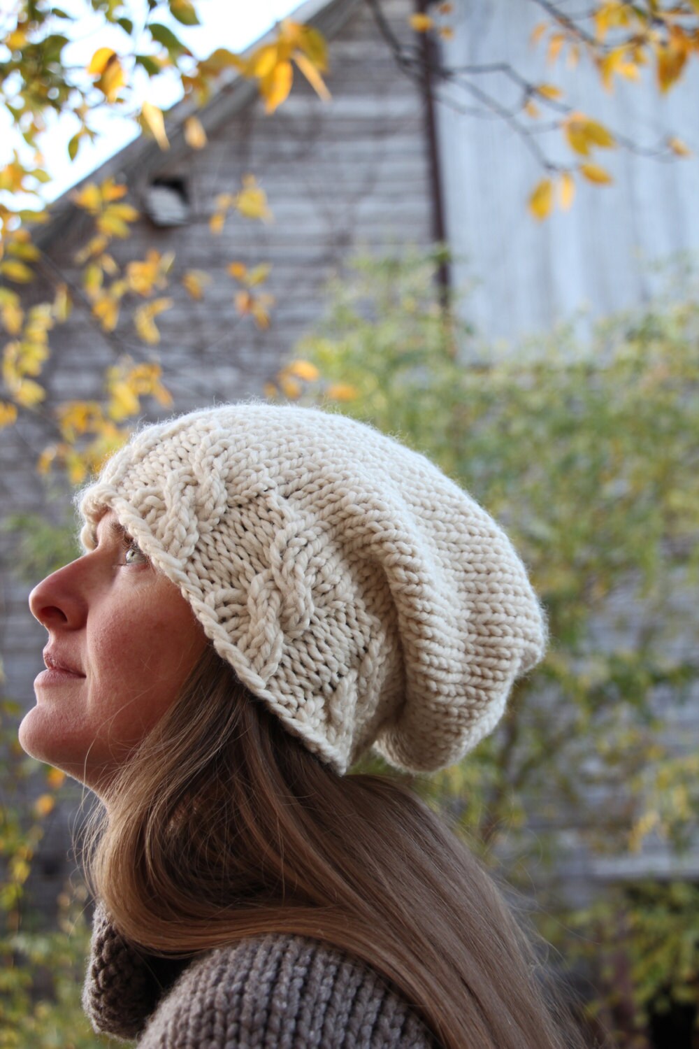 Cable Knit Slouchy Hat Knitting Pattern Grace A Set Of Etsy