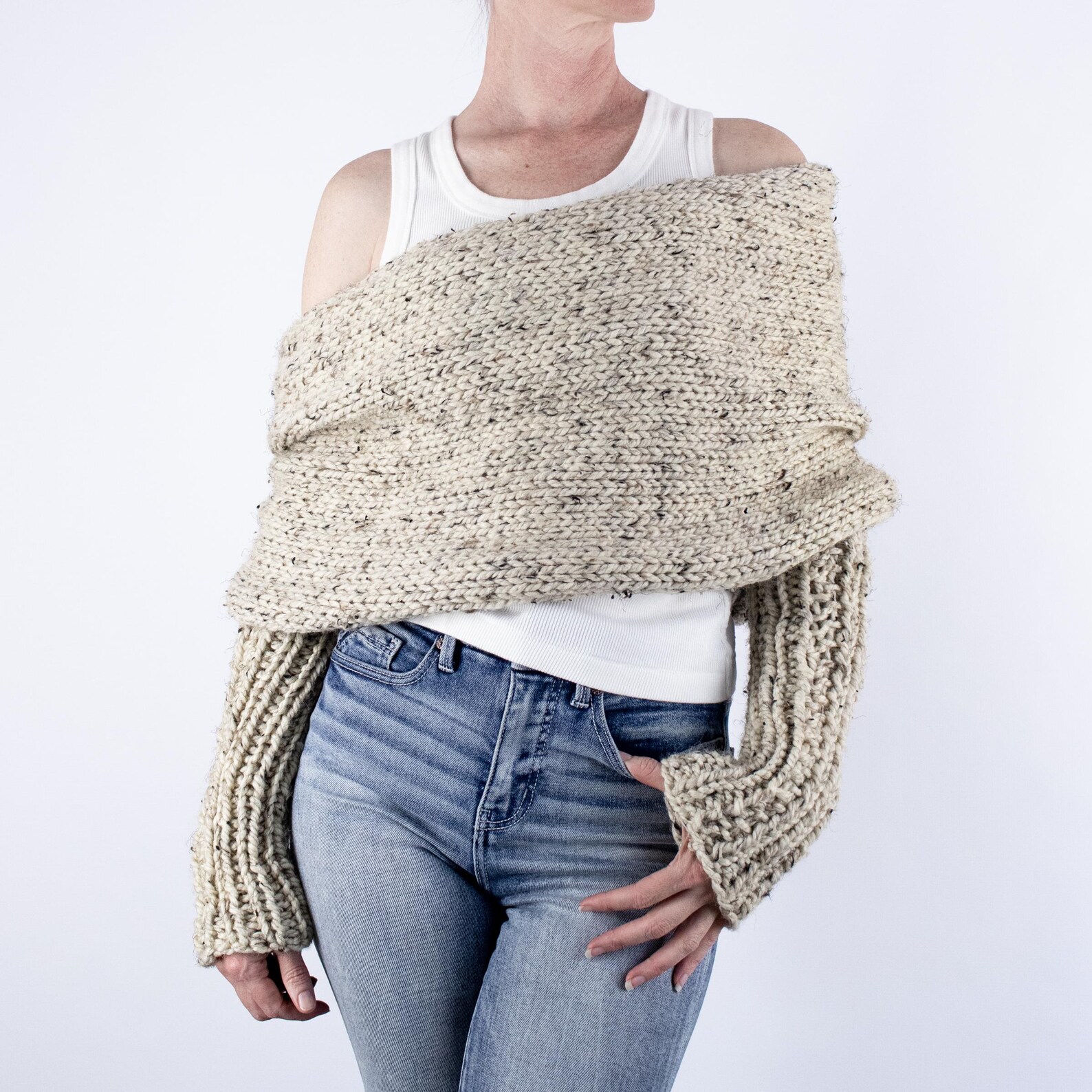 Knitting Pattern, Sweater Scarf With Sleeves Knitting Pattern, Quick ...