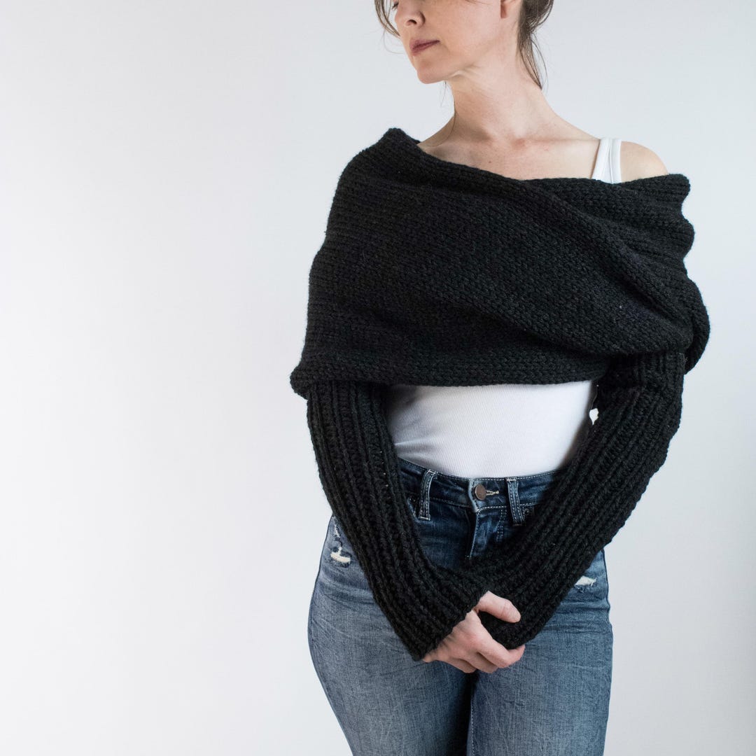 Knit Sweater Scarf Knitting Pattern, Scarf Sweater With Sleeves, Sleeve ...