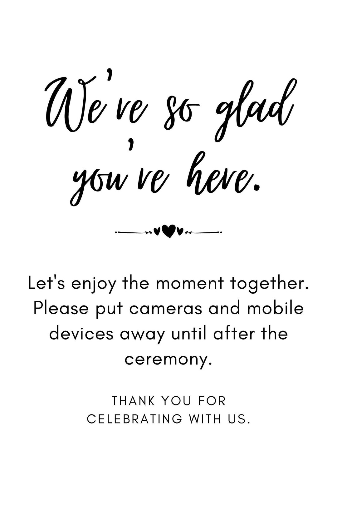 No Phones Wedding Ceremony Sign: Digital Download, Enjoy the Moment ...