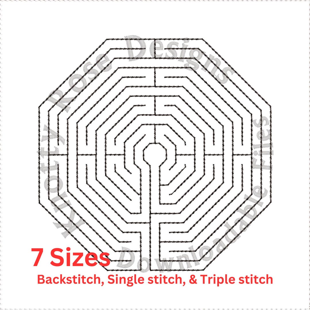 Octagonal Redwork Labyrinth (instant Download) Machine Embroidery ...
