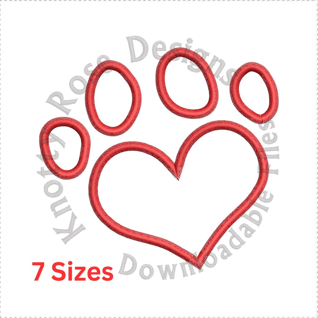 Applique Love Heart Paw Print 3 (instant Download) Machine Embroidery ...