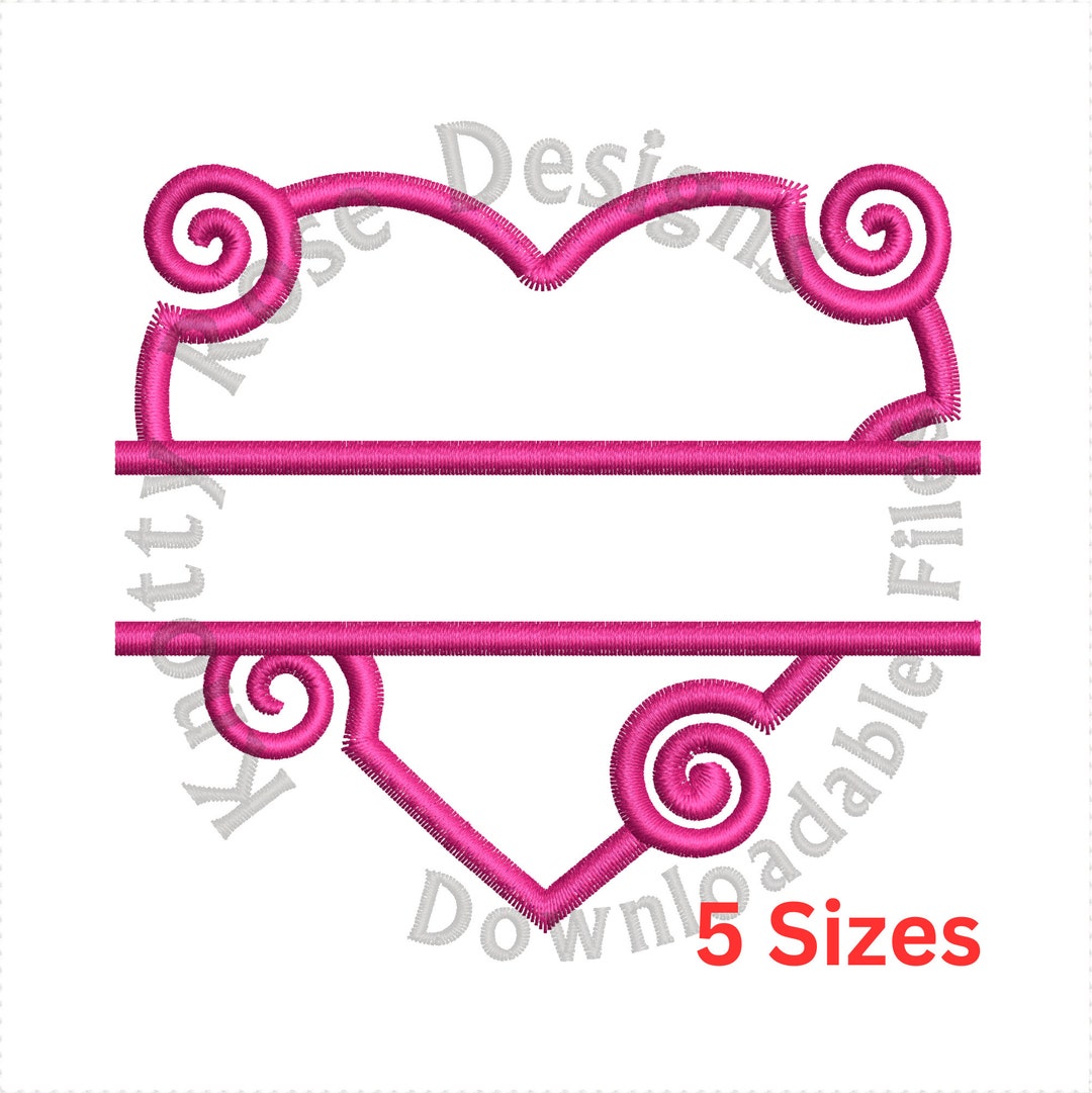 Applique Spiral Heart 1 Split Monogram Frame (instant Download) Machine ...