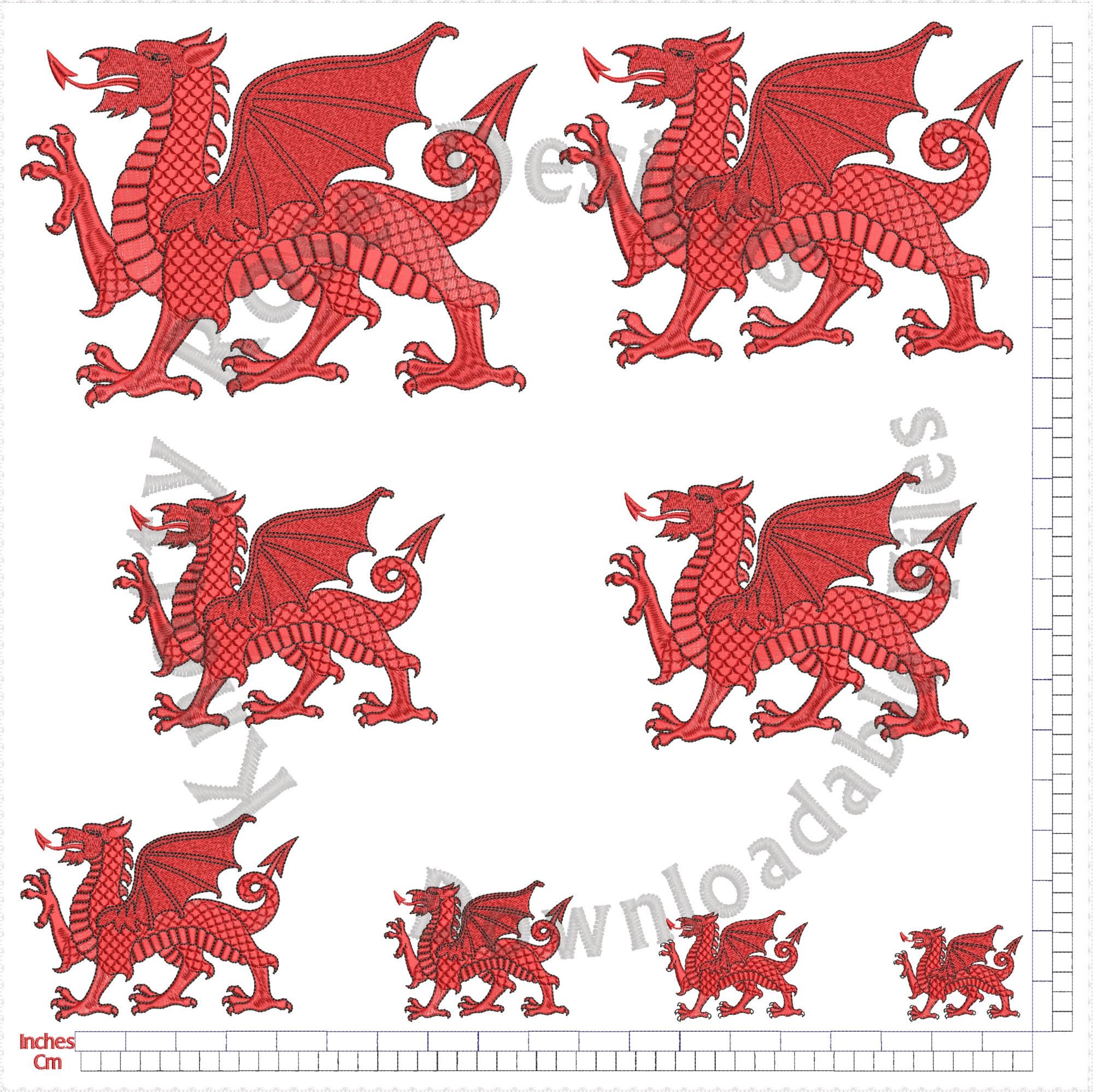 Heraldic Welsh Dragon Passant (instant Download) Machine Embroidery ...