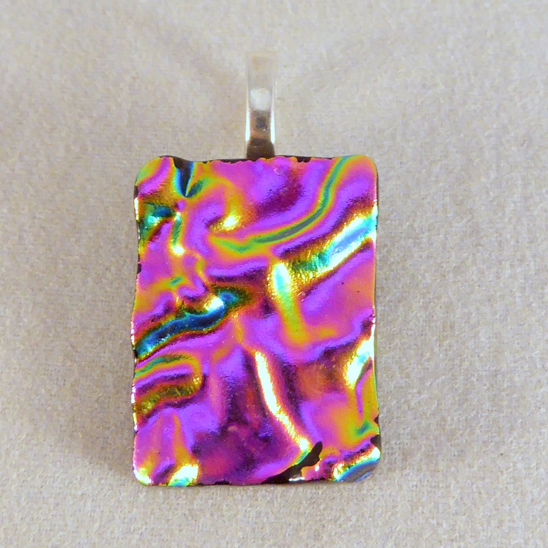Bright Pink Dichroic Fused Glass Pendant - Etsy