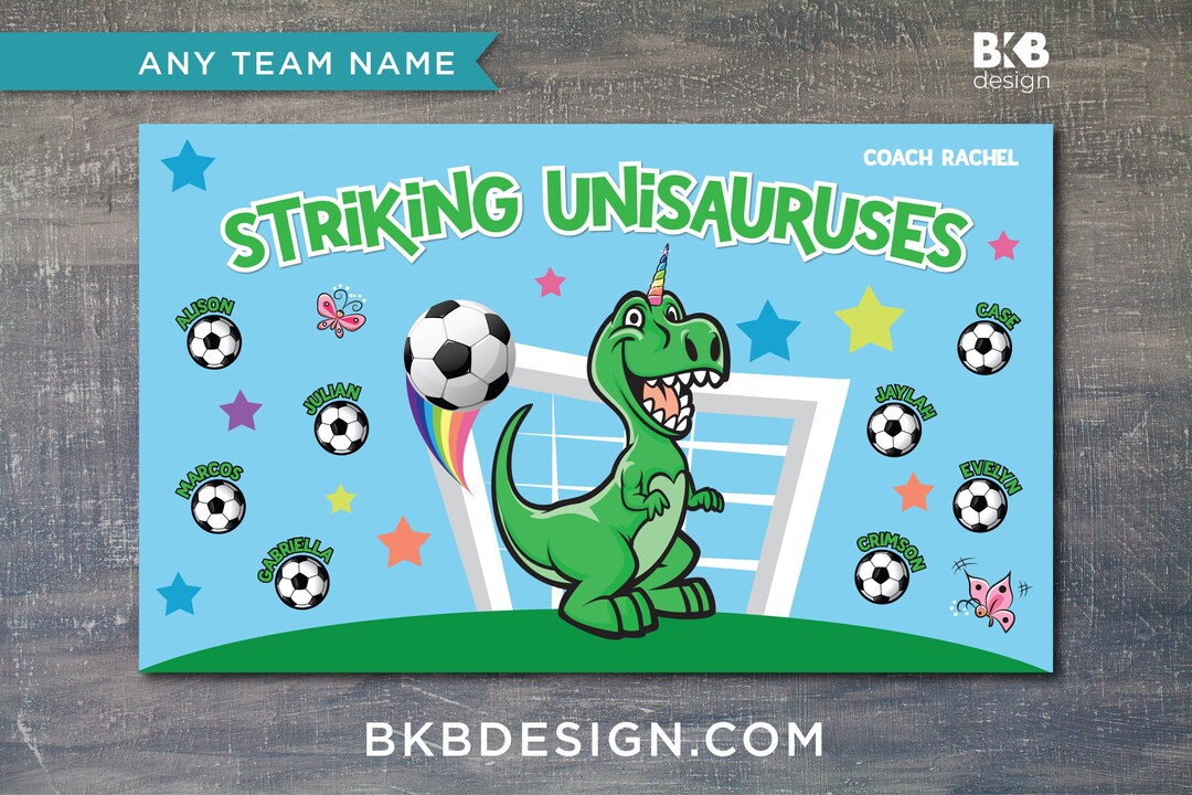 Custom Vinyl Soccer Team Banner: Surfing Unisaur, Unisaurus, T-rex - Etsy