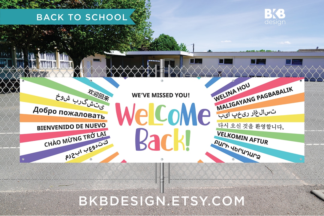 Welcome Back Vinyl Banner, Back to School Banner, Multilingual - Etsy