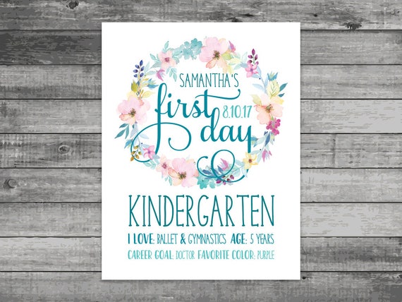 Custom Printable First or Last Day of School Sign, Watercolor floral by ...