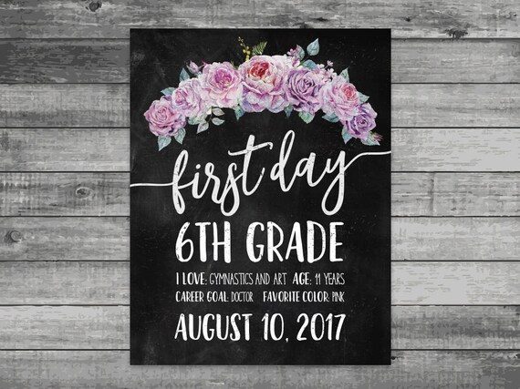 Custom Printable First or Last Day of School Sign, Watercolor floral ...