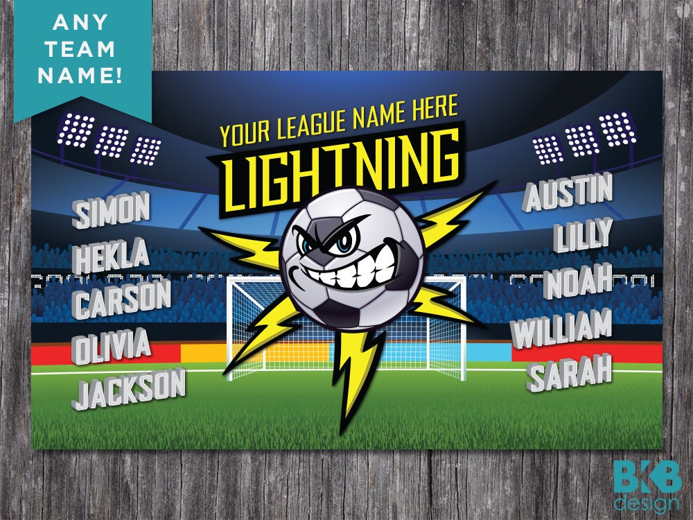 BLUE LIGHTNING Soccer Team Banner - Customize With Your Players and ...