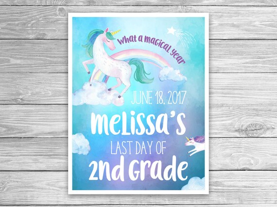 Unicorn Last Day of School Sign "What a Magical Year" watercolor by BKB ...
