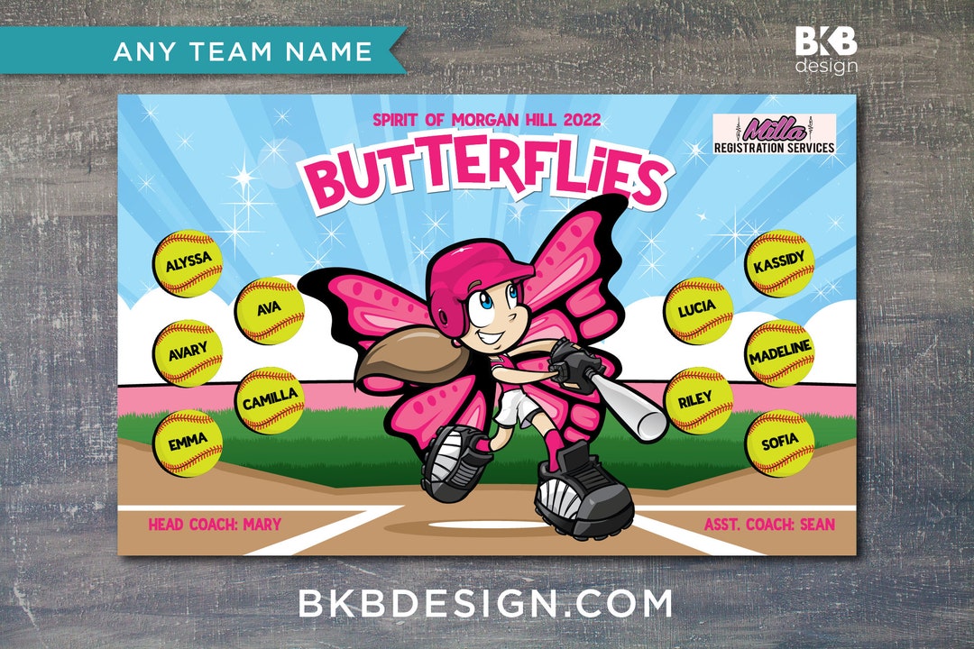 Custom Vinyl Softball/baseball Team Banner: Butterflies - Etsy