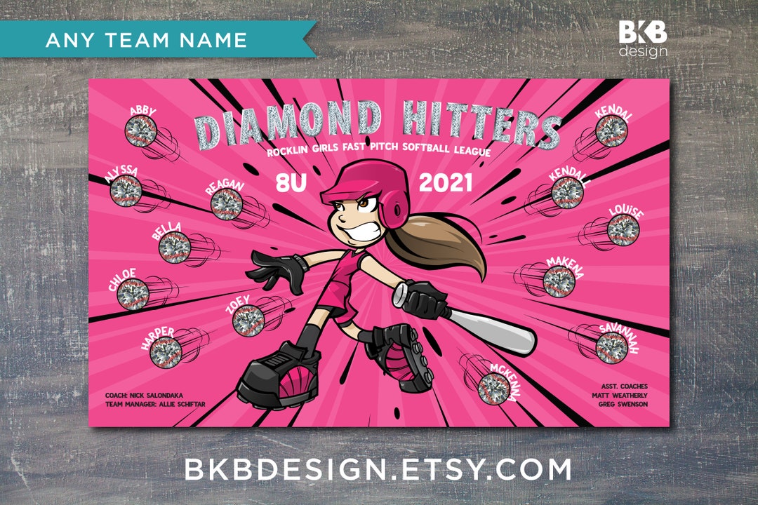Custom Vinyl Softball/baseball Team Banner: Diamond Hitters - Etsy