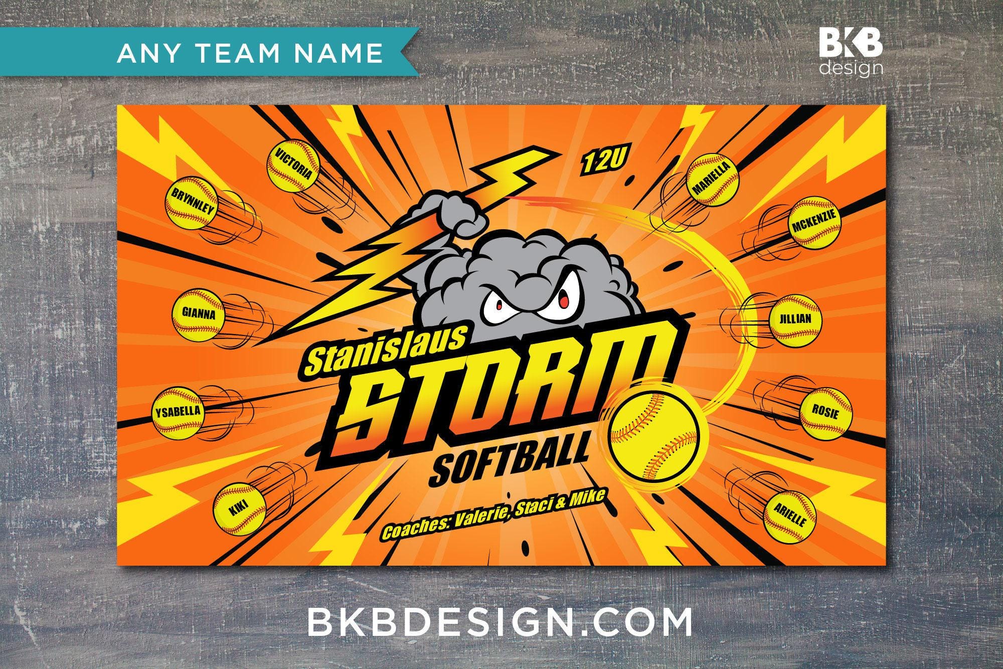 Custom Vinyl Baseball/softball Team Banner: Lightning, Storm, Typhoon ...