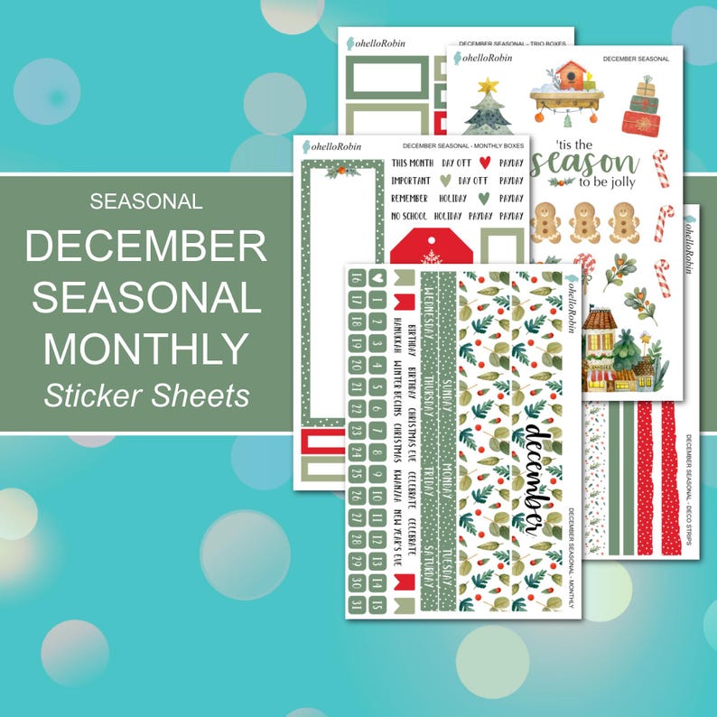 DECEMBER SEASONAL MONTHLY Sticker Sheets | Seasonal Collection ...
