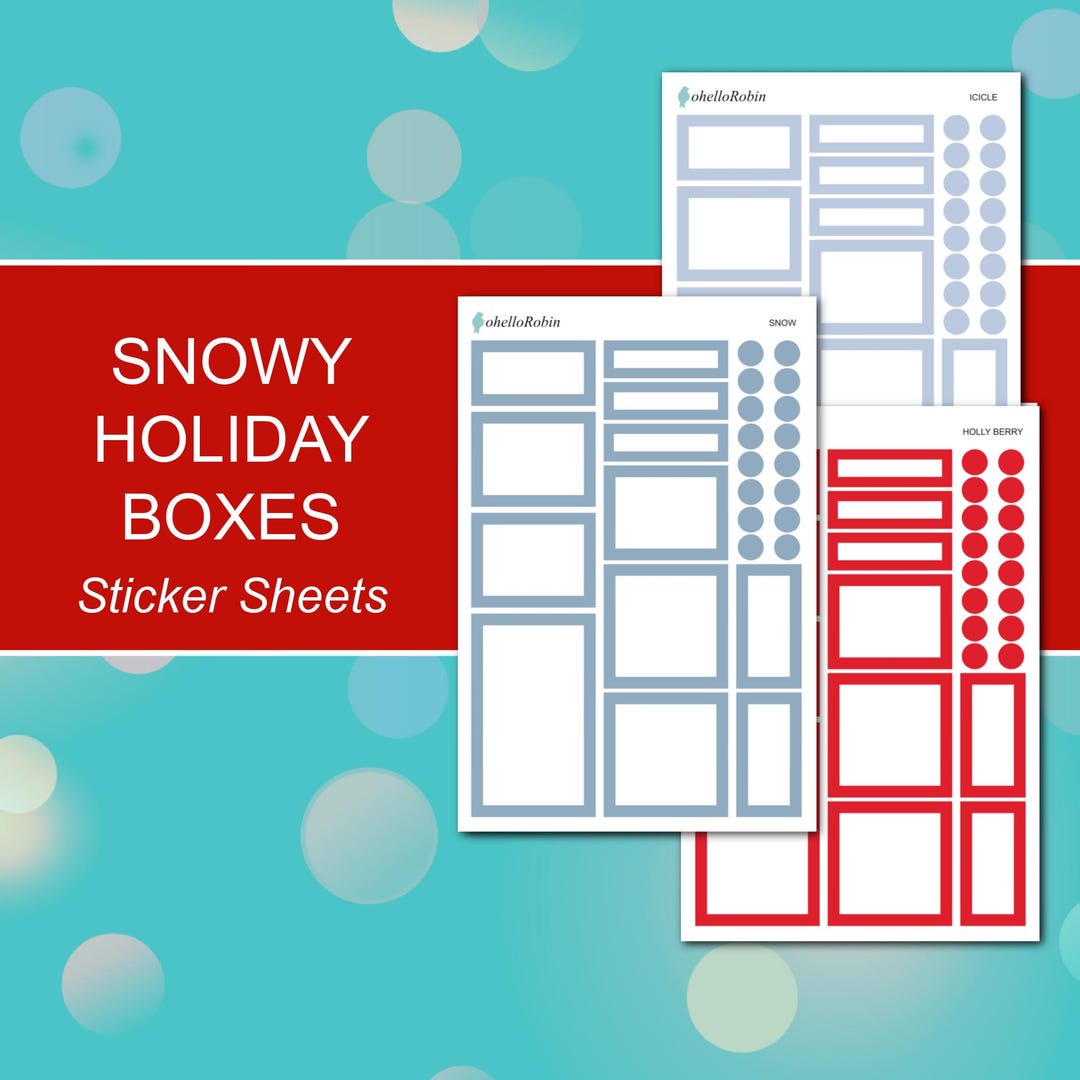 SNOWY HOLIDAY Solid Boxes Sticker Sheets | Snow, Holly Berry, Icicle ...
