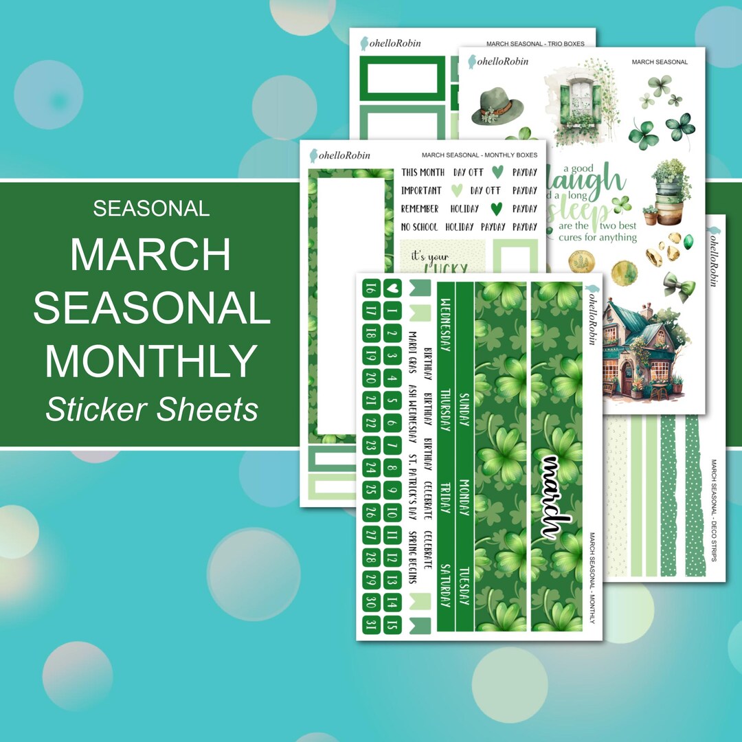 MARCH SEASONAL MONTHLY Sticker Sheets | Seasonal Collection | Planner ...