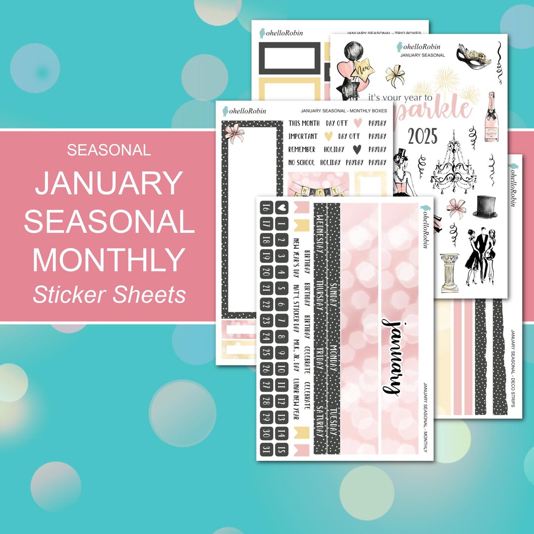 JANUARY SEASONAL MONTHLY Sticker Sheets | Seasonal Collection | Planner ...