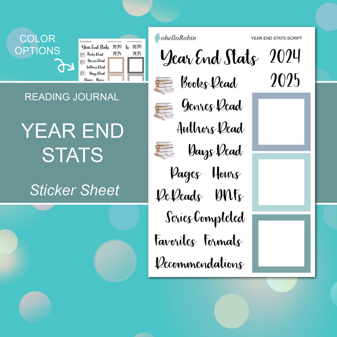 YEAR END STATS Sticker Sheet | Reading Journal Collection | Planner ...