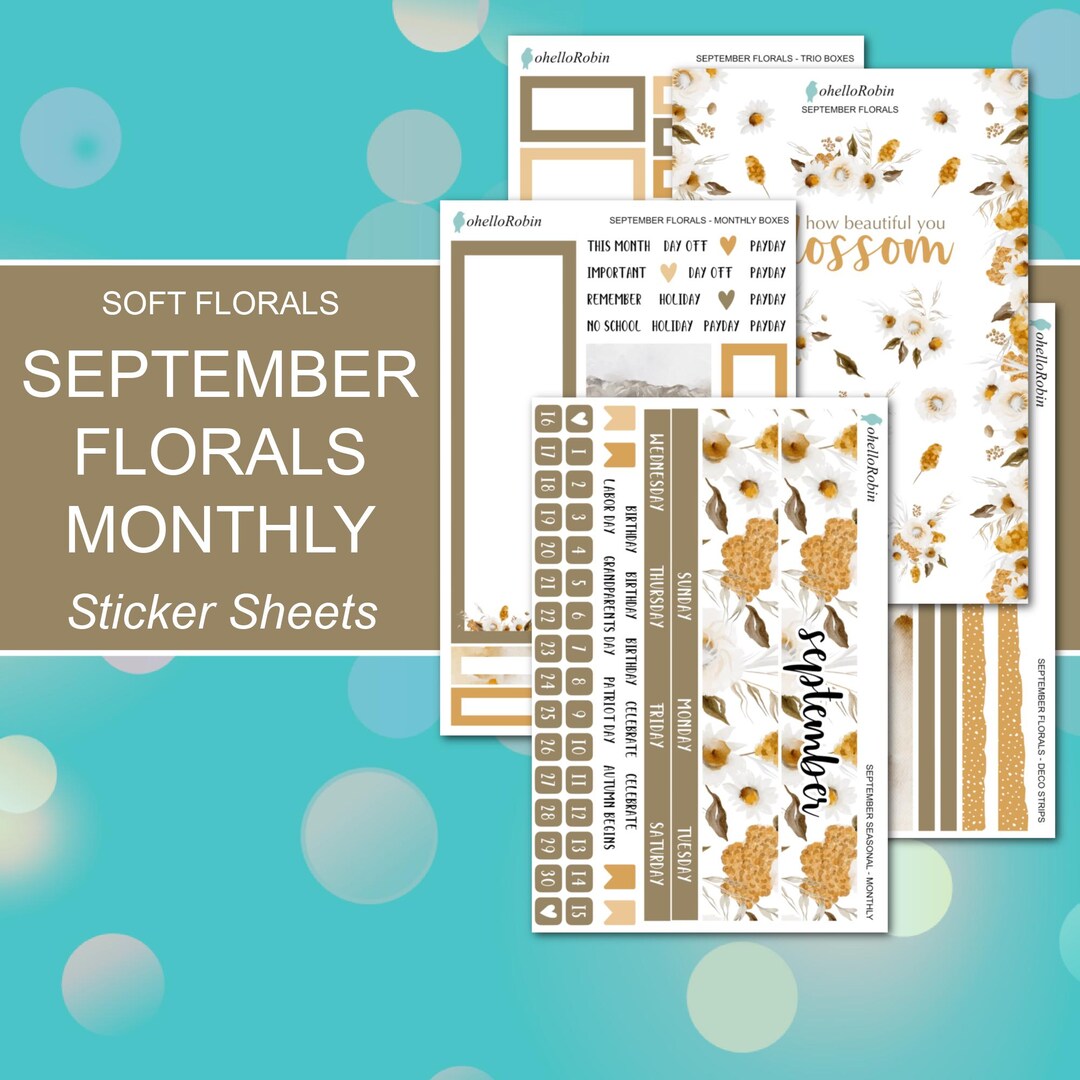 SEPTEMBER FLORALS MONTHLY Sticker Sheets | Soft Florals Collection ...