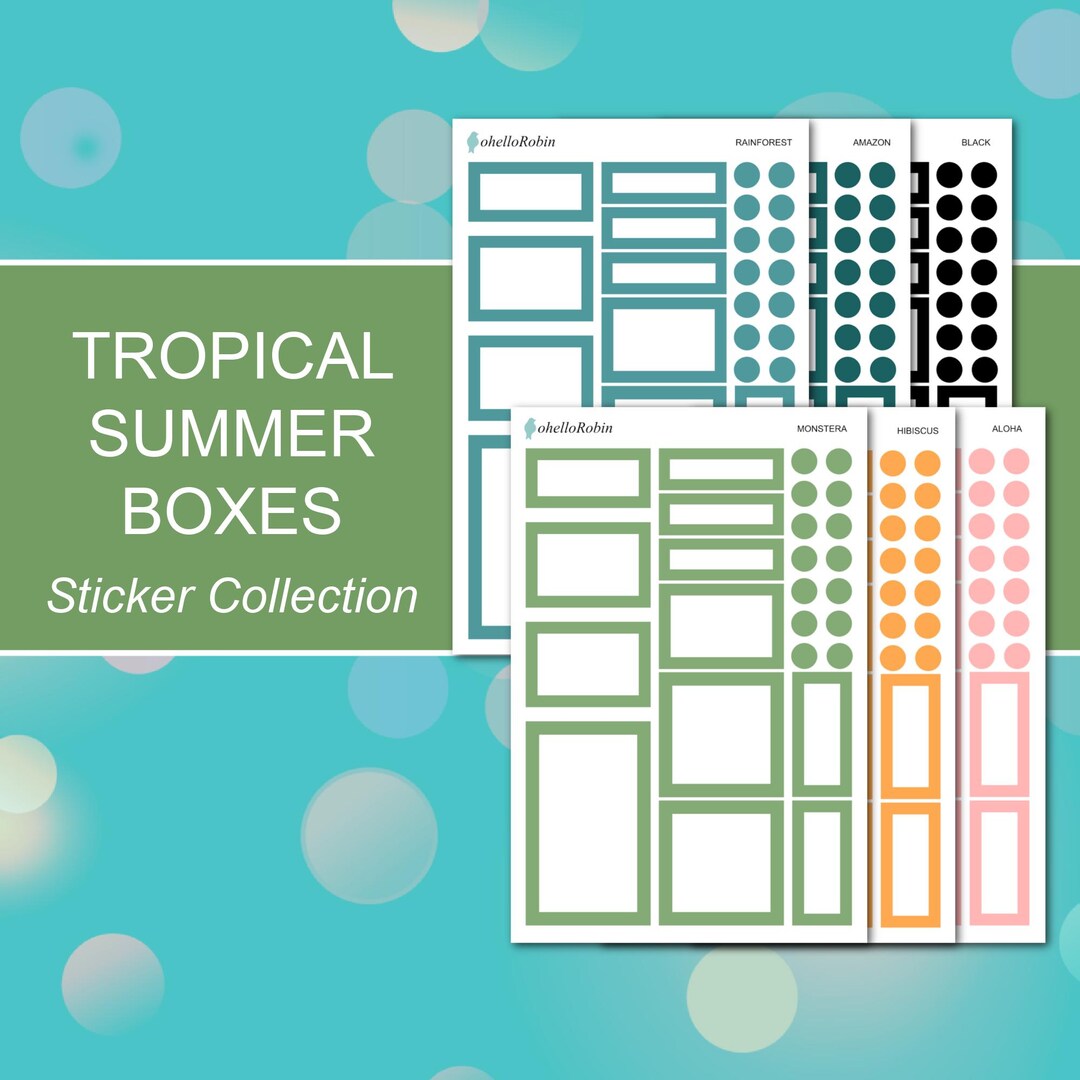 TROPICAL SUMMER BOXES Sticker Sheets | Monstera, Hibiscus, Aloha ...