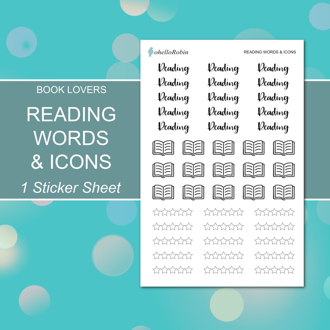 READING WORDS & ICONS Sticker Sheet | Book Lovers Collection | Planner ...