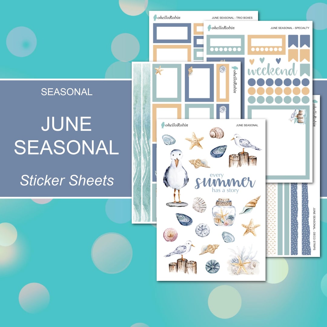 JUNE SEASONAL Sticker Sheets | Seasonal Collection | Planner Stickers ...