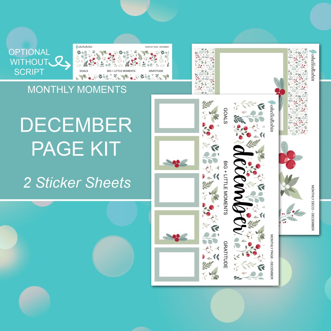 DECEMBER PAGE KIT Sticker Sheets | Monthly Moments Collection | Planner ...