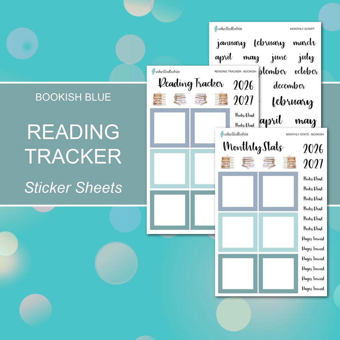 Bookish BLUE READING TRACKER Sticker Sheets | Reading Journal ...