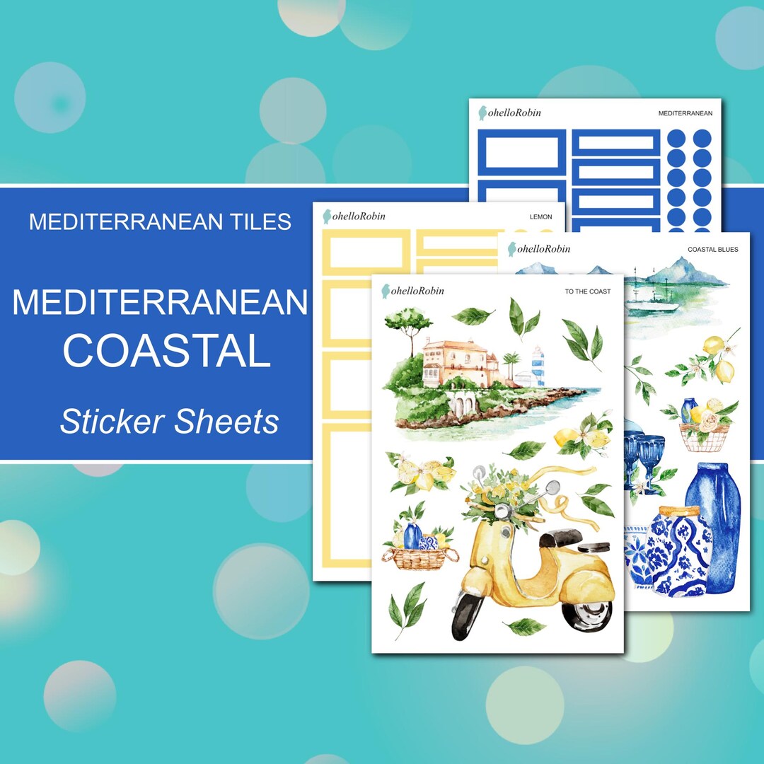 MEDITERRANEAN COASTAL Sticker Sheets | Mediterranean Tiles Collection ...