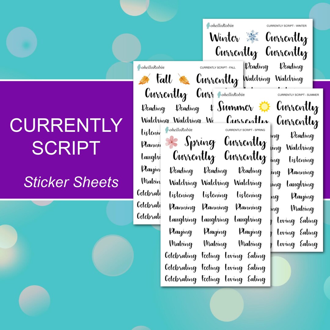 CURRENTLY SCRIPT Sticker Sheets | Planner Stickers | Happy Planner ...