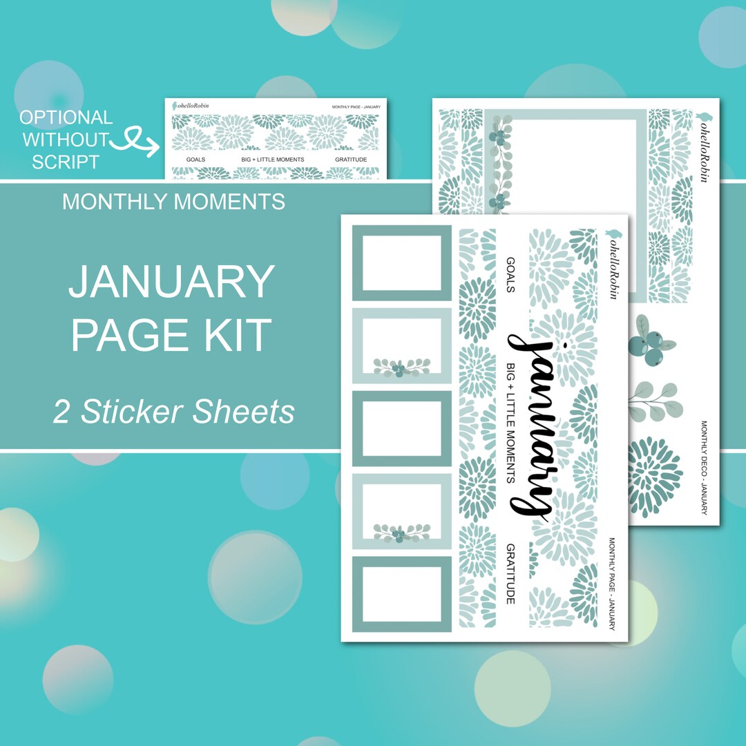JANUARY PAGE KIT Sticker Sheets Monthly Moments Collection Planner ...
